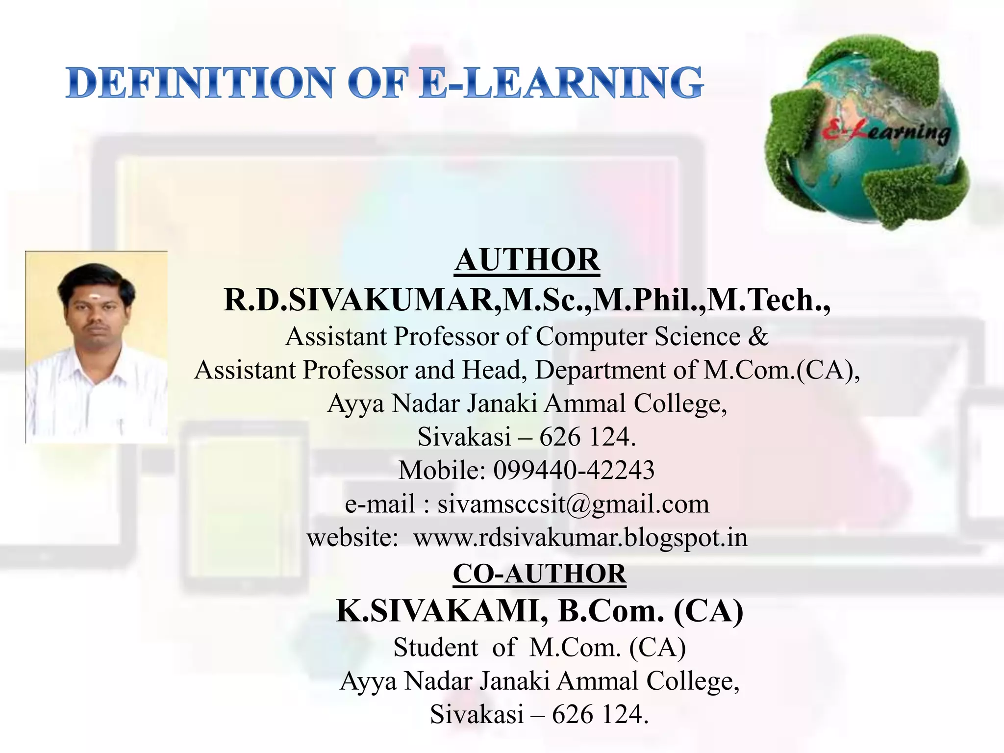 Definition of E-learning - R.D.sivakumar | PPT