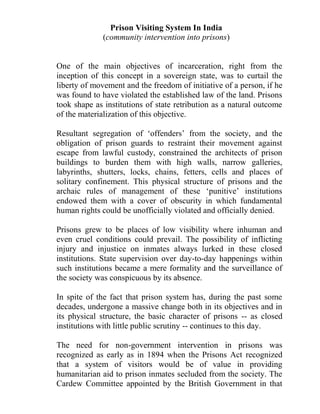 Prison Visiting System In India - R.K. Saxena - PVS India | PDF
