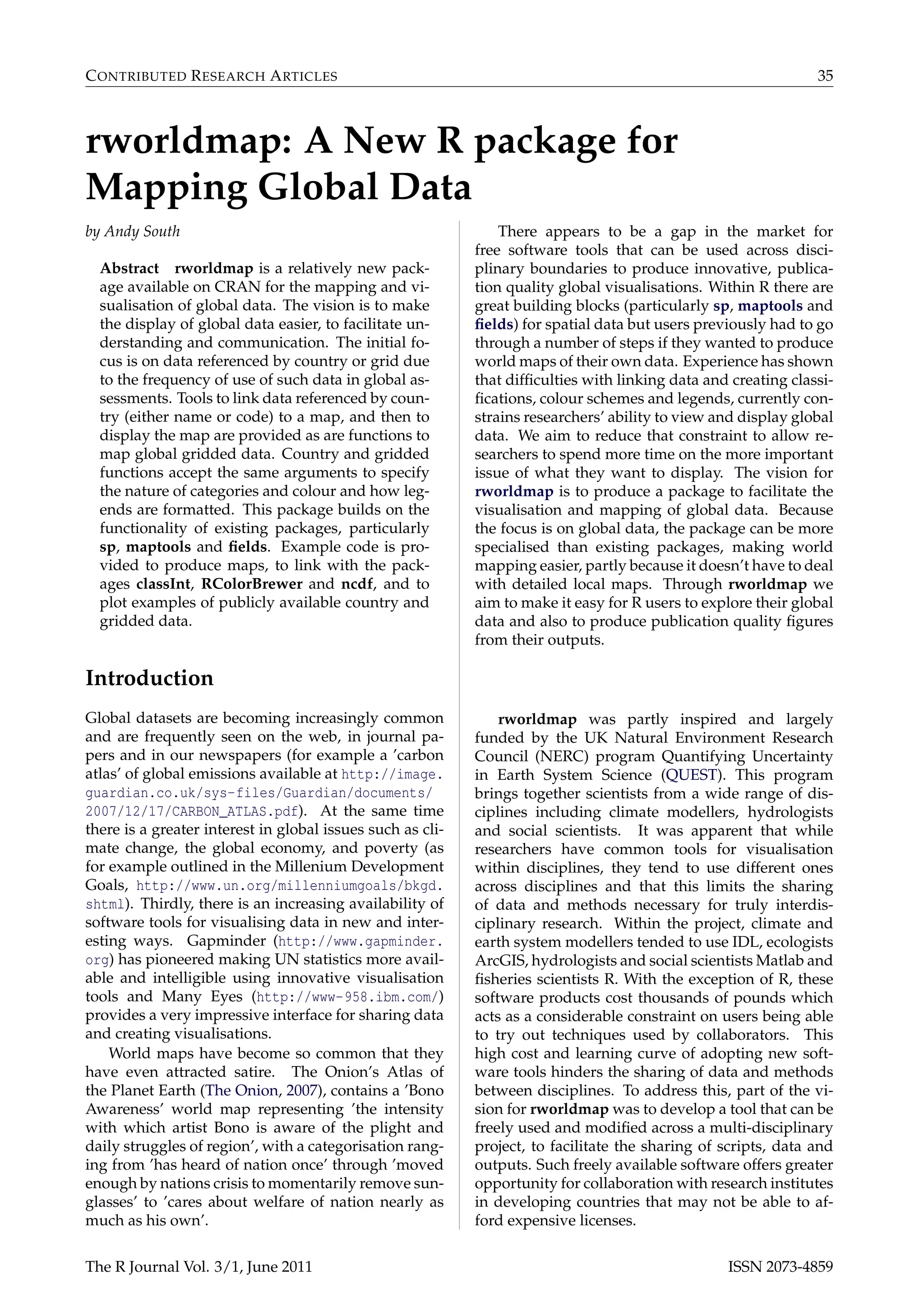 rworldmap: A New R package for Mapping Global Data | PDF