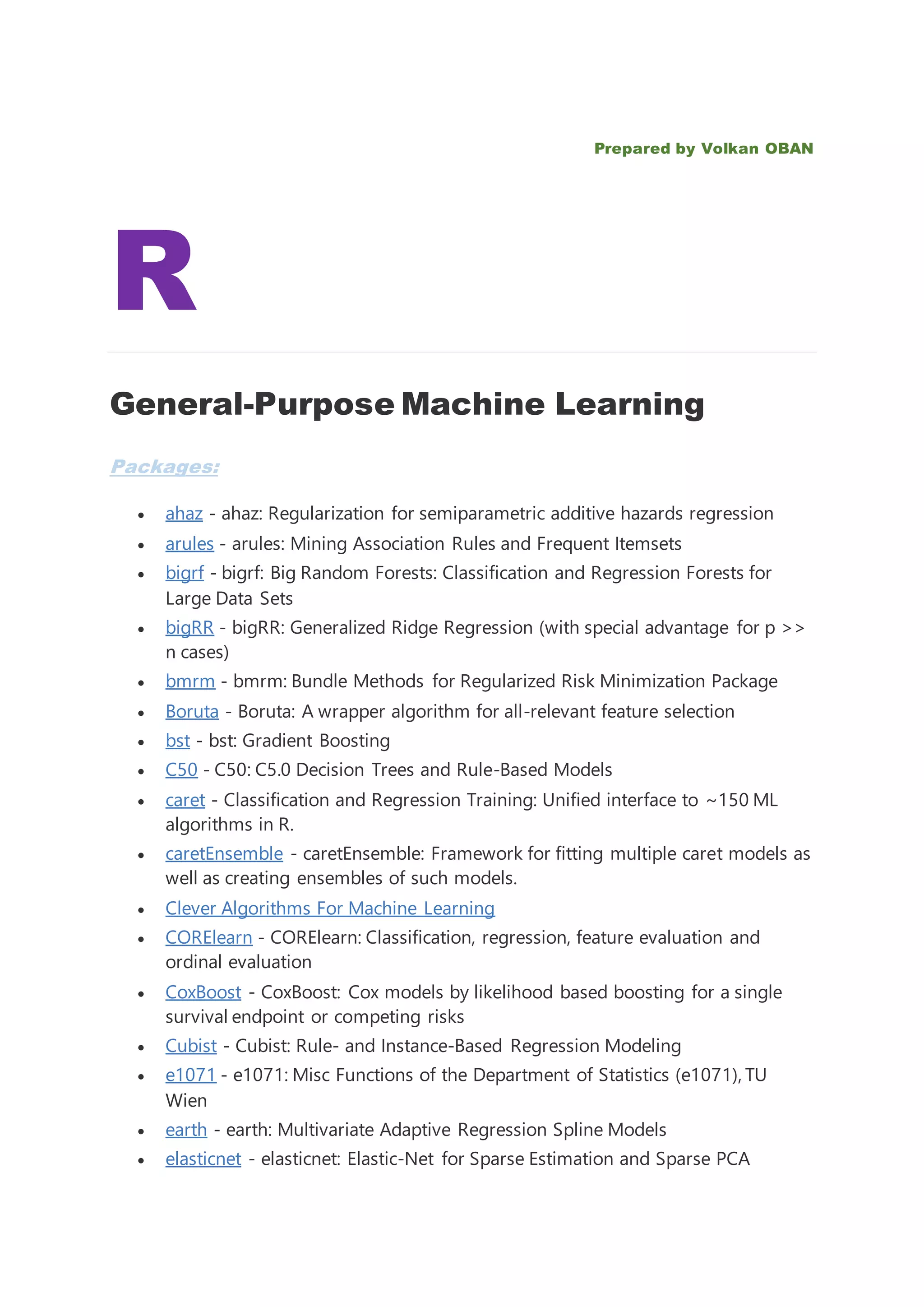 R Machine Learning packages( generally used) | DOCX | Computing ...