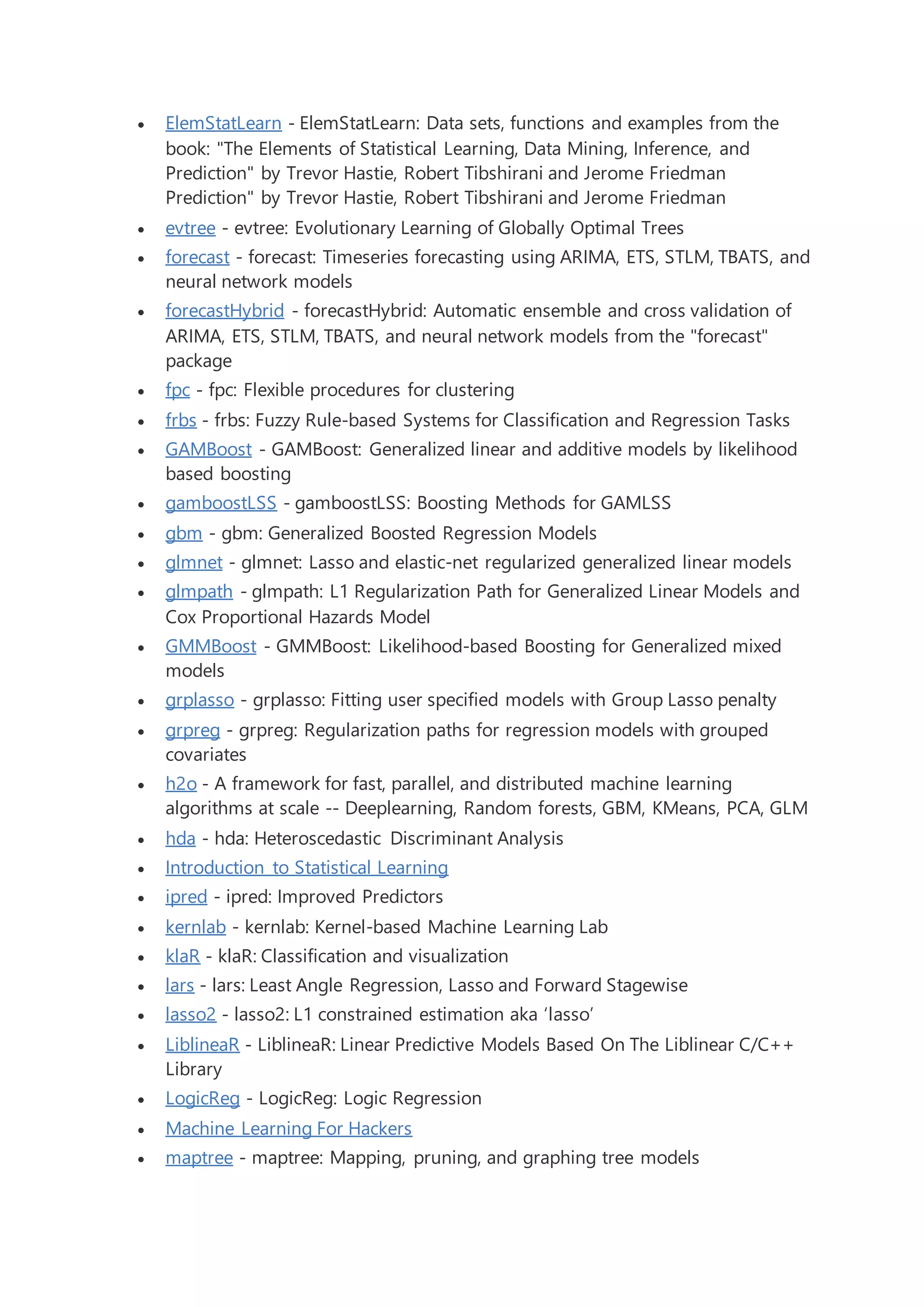 R Machine Learning packages( generally used) | DOCX | Computing ...
