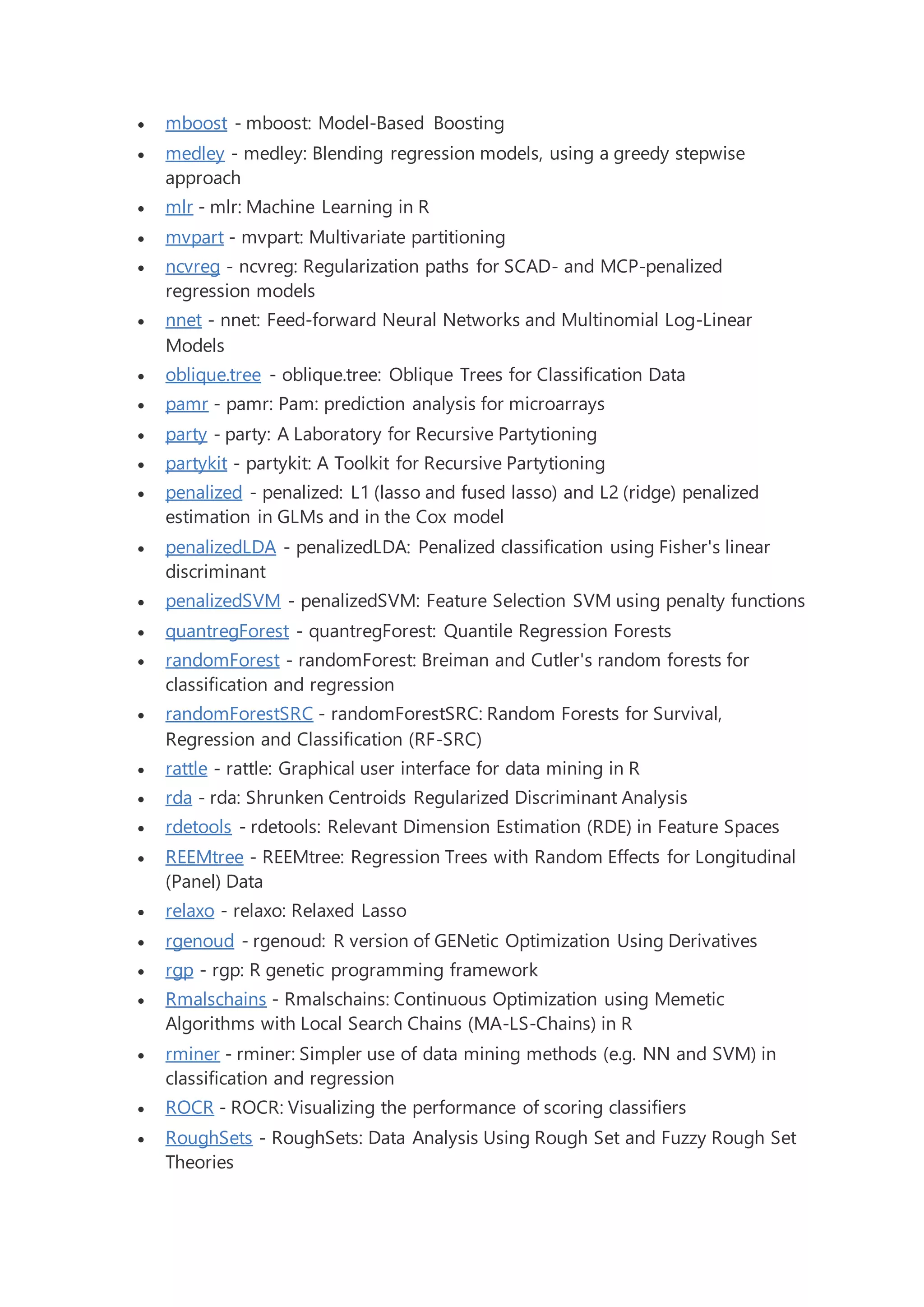 R Machine Learning packages( generally used) | DOCX