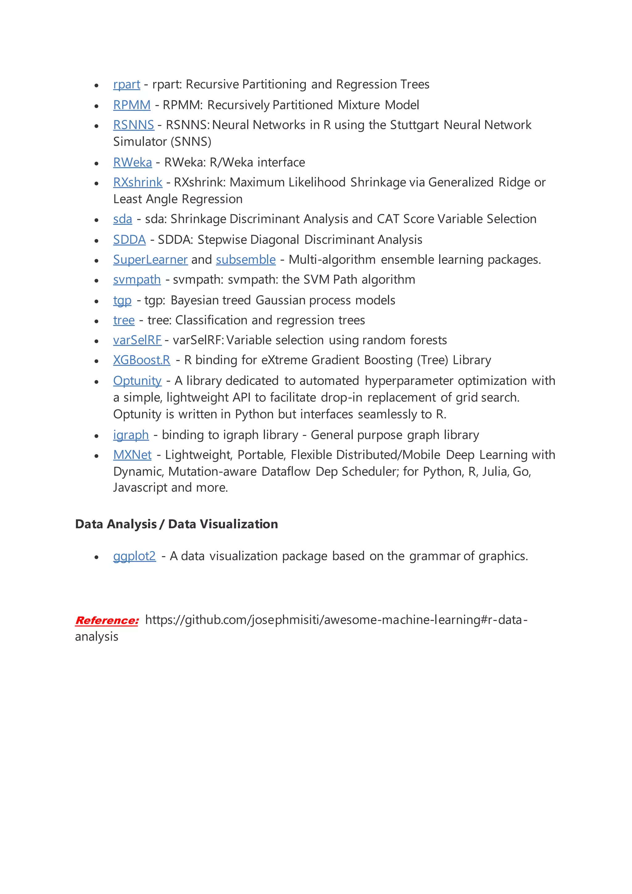R Machine Learning packages( generally used) | DOCX | Computing ...