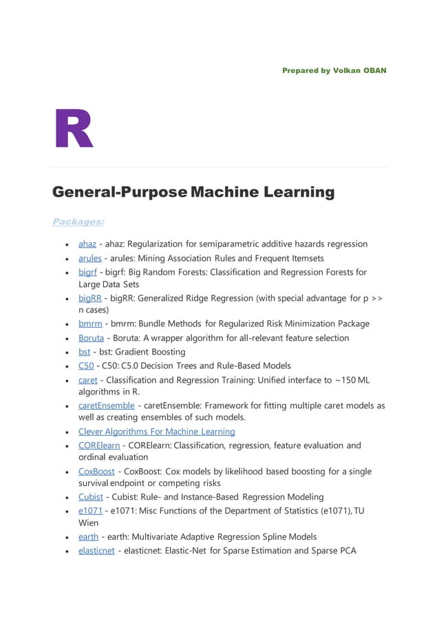 R Machine Learning packages( generally used) | DOCX | Computing ...