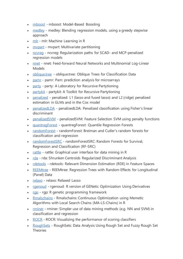 R Machine Learning packages( generally used) | DOCX | Computing ...