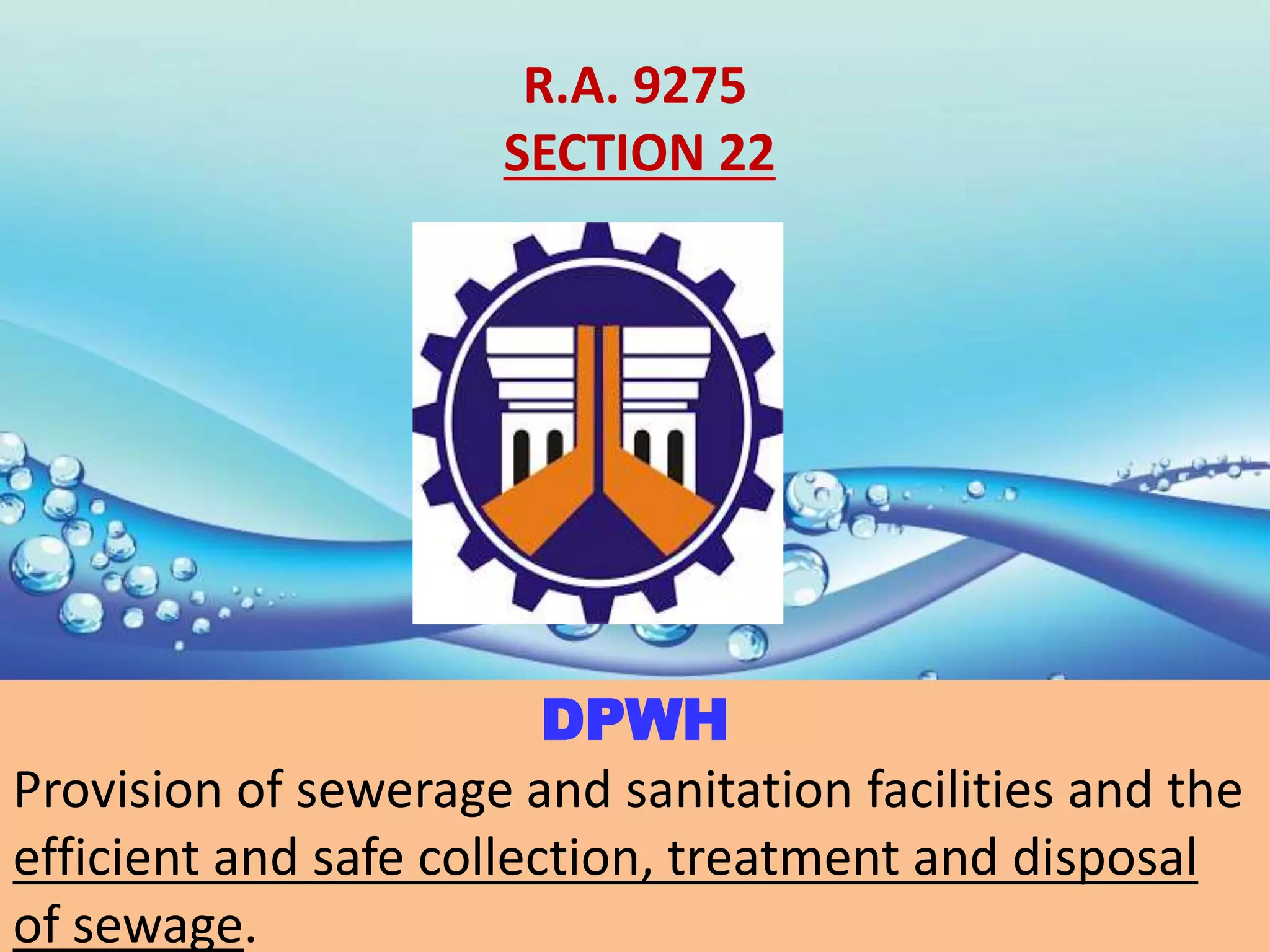 R.A. 9275 Philippine Clean Water Act of 2004 | PPTX