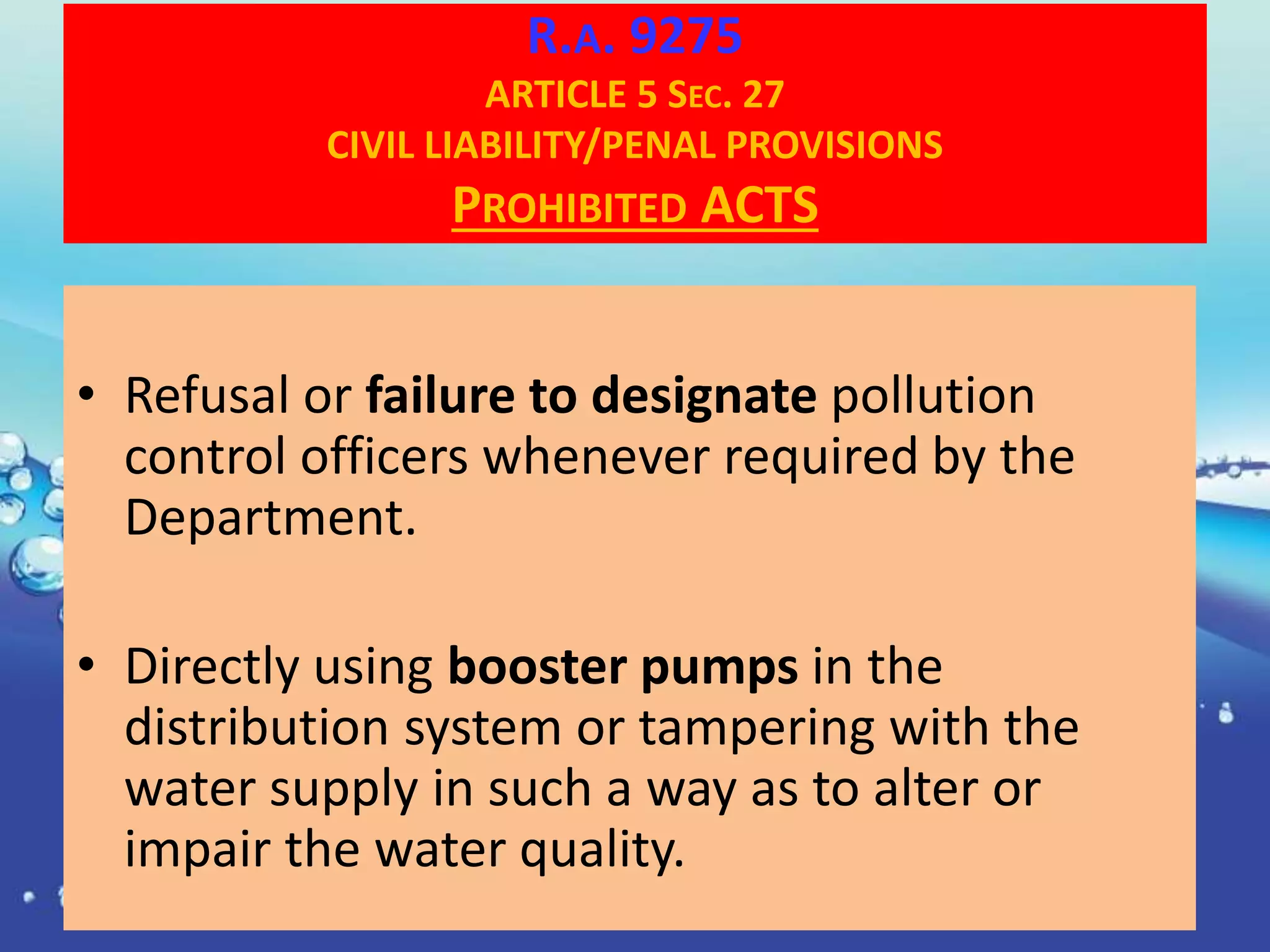 R.A. 9275 Philippine Clean Water Act of 2004 | PPTX