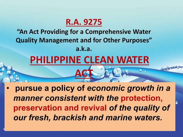 R.A. 9275 Philippine Clean Water Act of 2004 | PPTX | Chemistry | Science