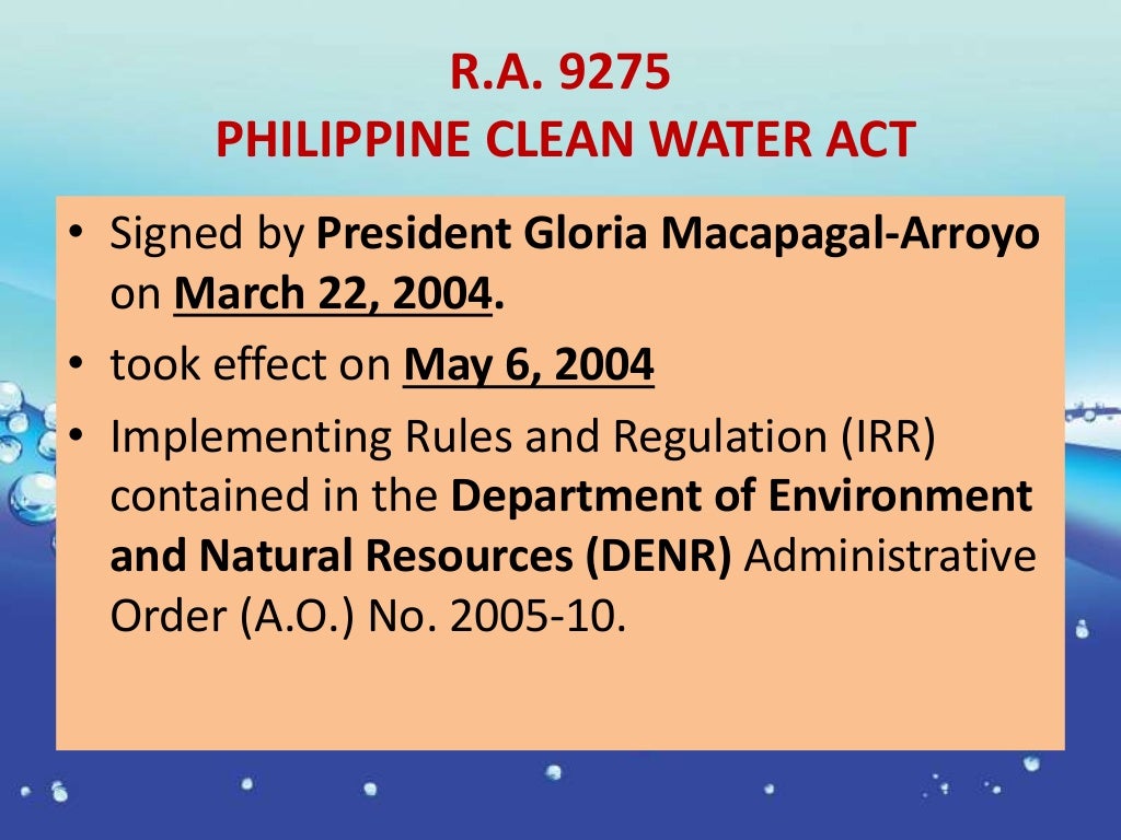 R.A. 9275 Philippine Clean Water Act of 2004