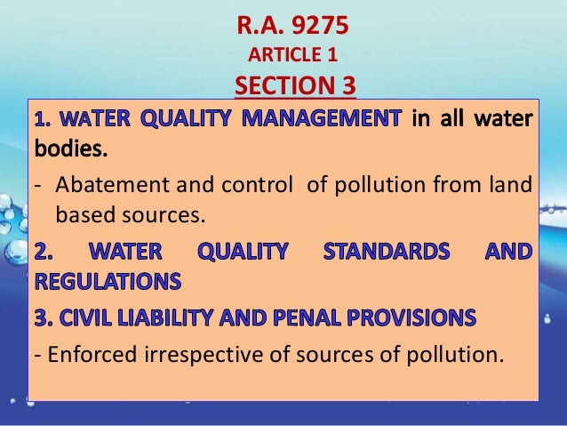 R.A. 9275 Philippine Clean Water Act of 2004