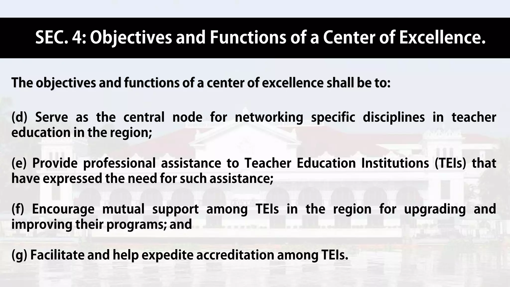 REPUBLIC ACT NO. 7784 (CENTER OF EXCELLENCE) PPT | PDF