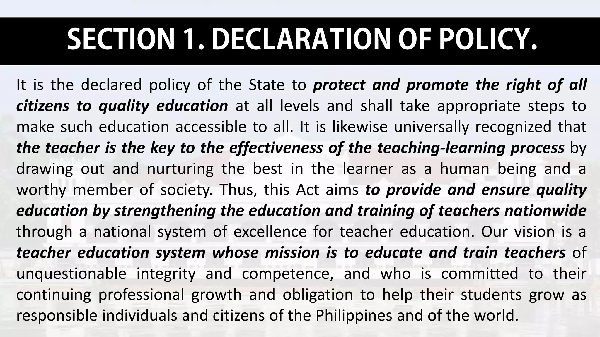 REPUBLIC ACT NO. 7784 (CENTER OF EXCELLENCE) PPT | PDF