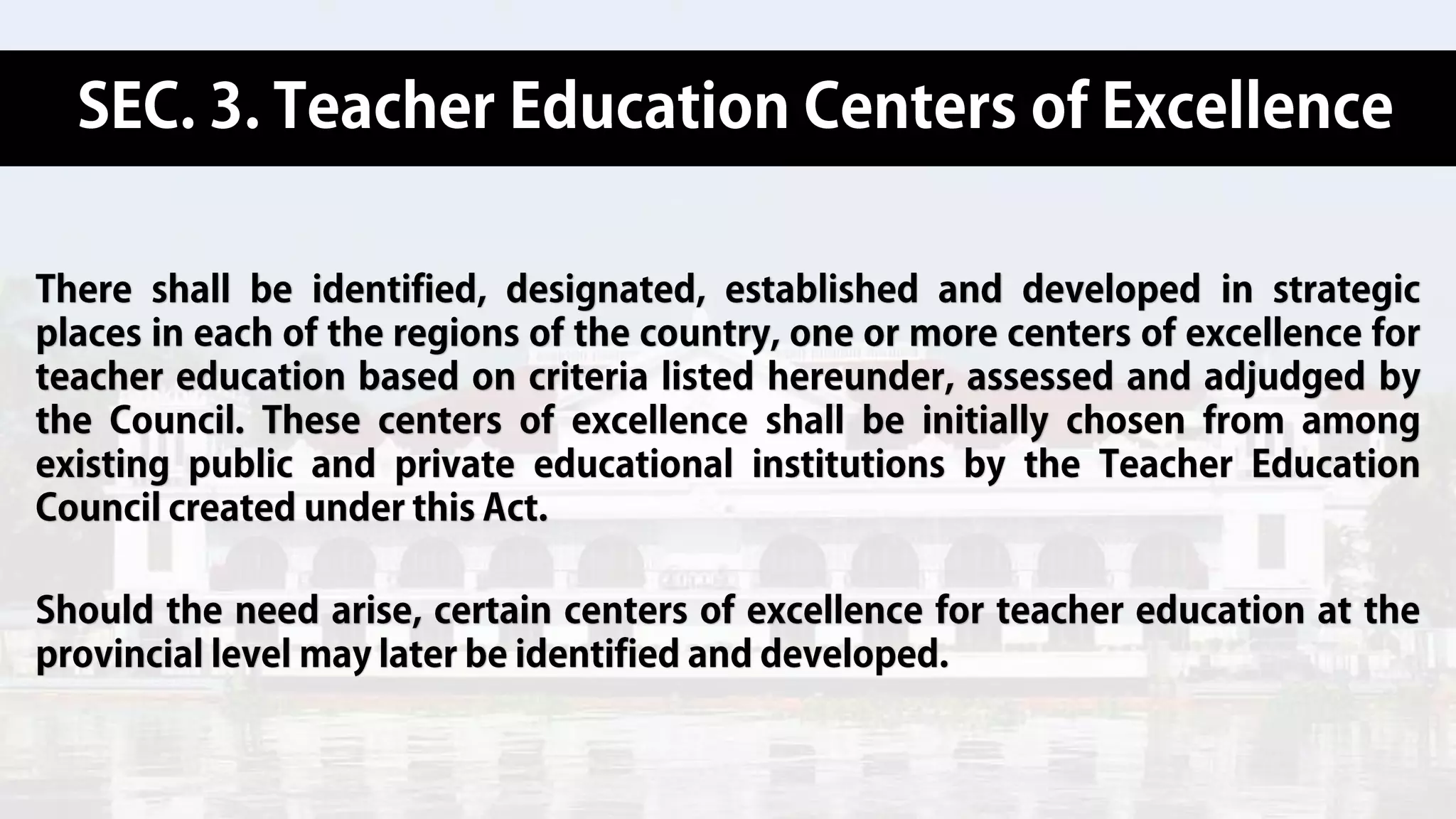 REPUBLIC ACT NO. 7784 (CENTER OF EXCELLENCE) PPT | PDF