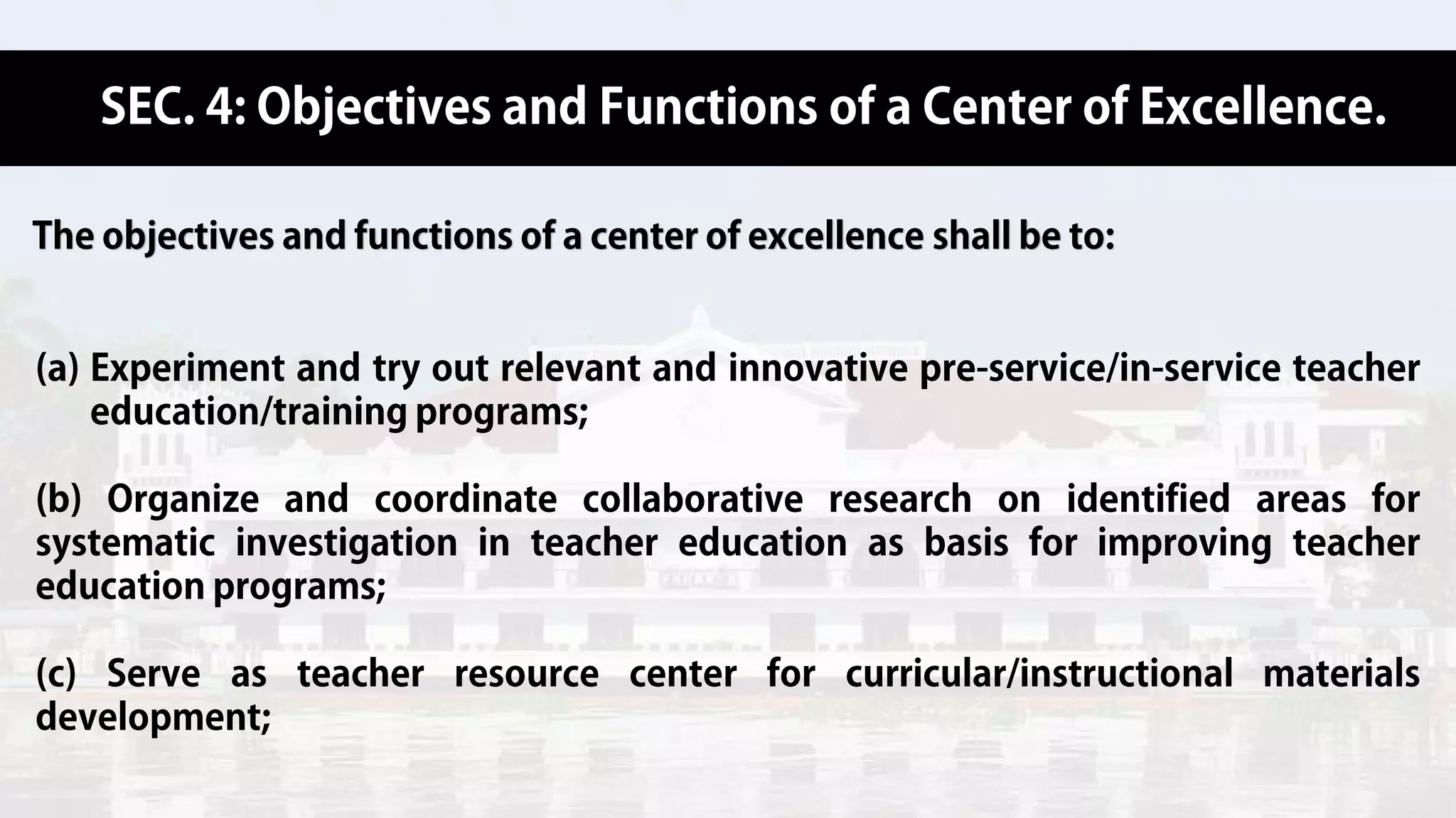 REPUBLIC ACT NO. 7784 (CENTER OF EXCELLENCE) PPT | PDF