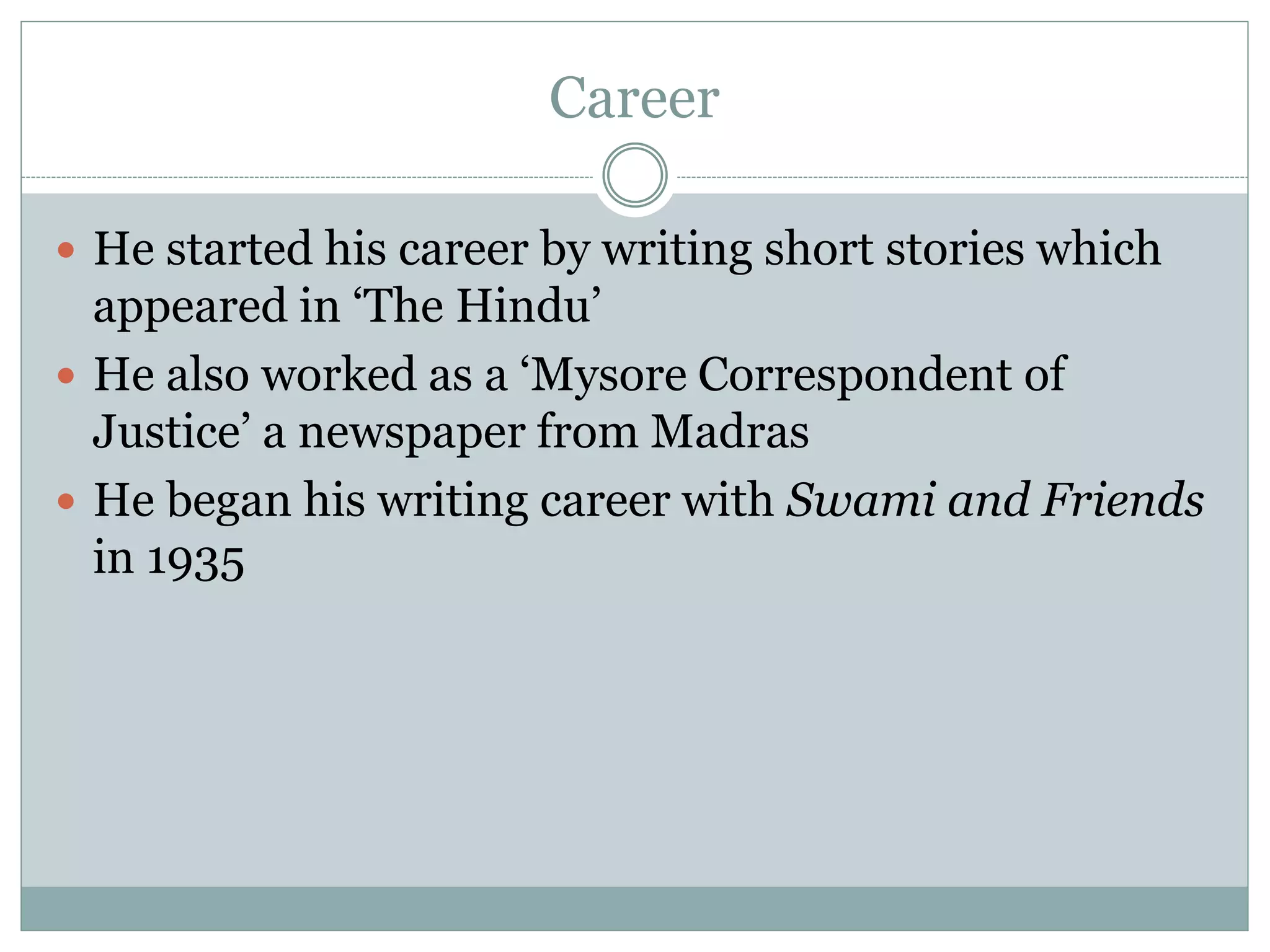 R.k narayan biography ppt | PPTX