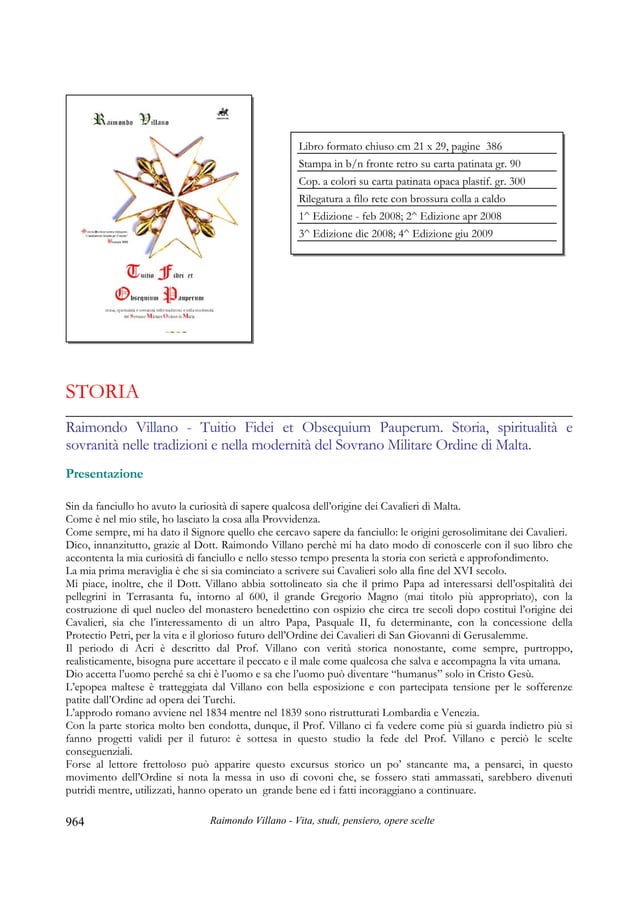 R. VILLANO - COLOPHON LIBRO Tuitio Fidei et Obsequium Pauperum. Storia ...