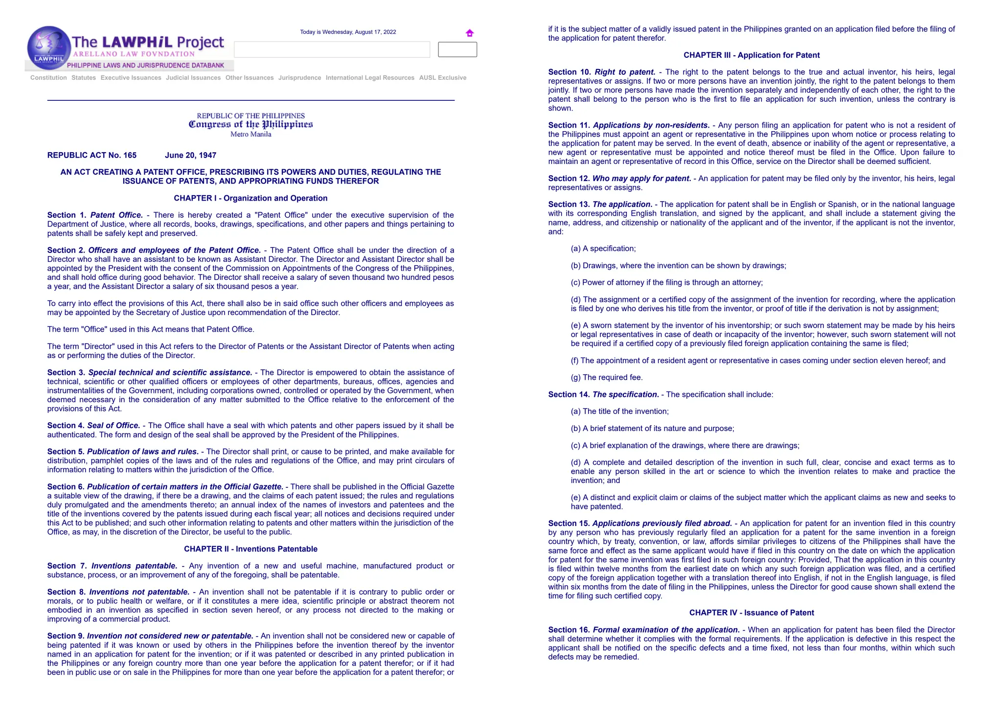 Republic Act 165 Patent Law of the Philippines | PDF | Business ...