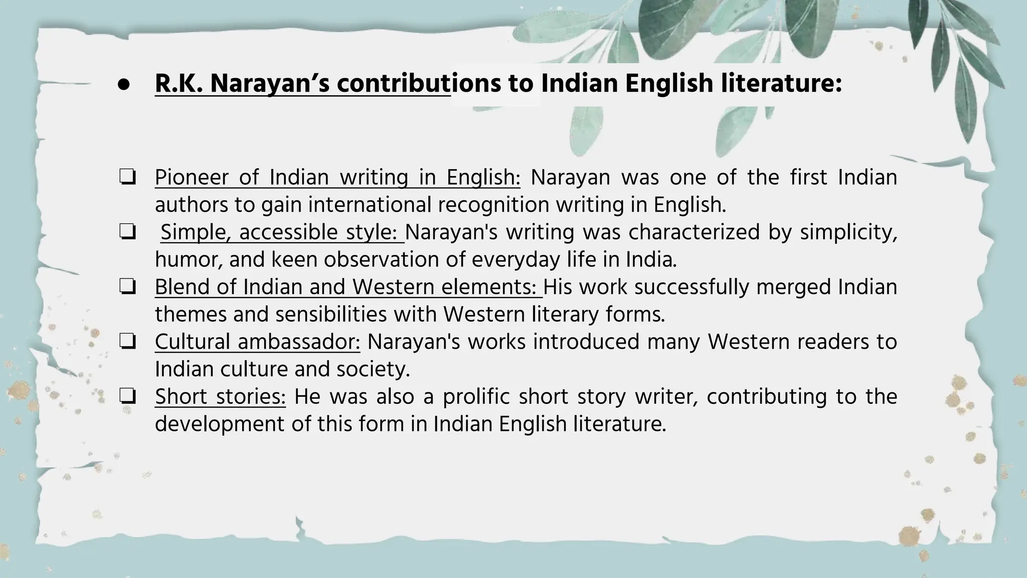 An Introductory presentation on R. K. Narayan | Indian Writing in ...