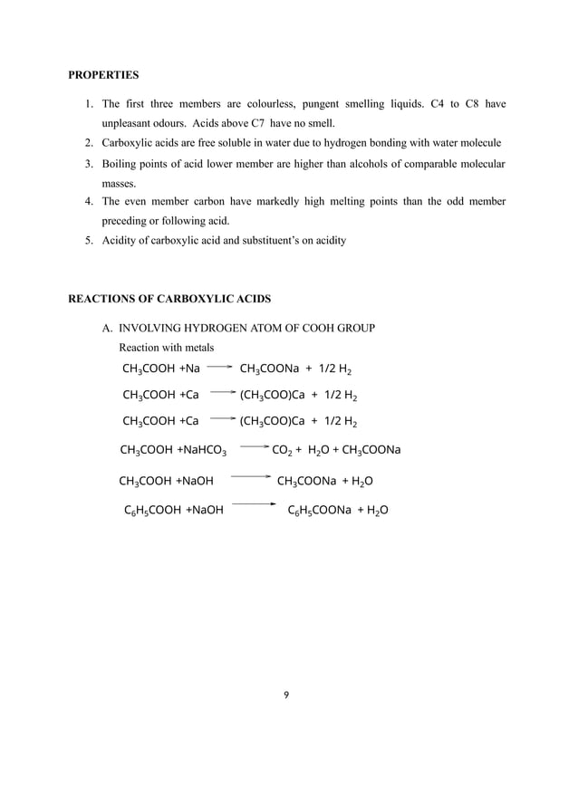 chemistry - carboxylic acids and their reactions. | PDF