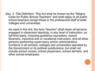 R.a.4670 magna carta for public school teachers | PPTX