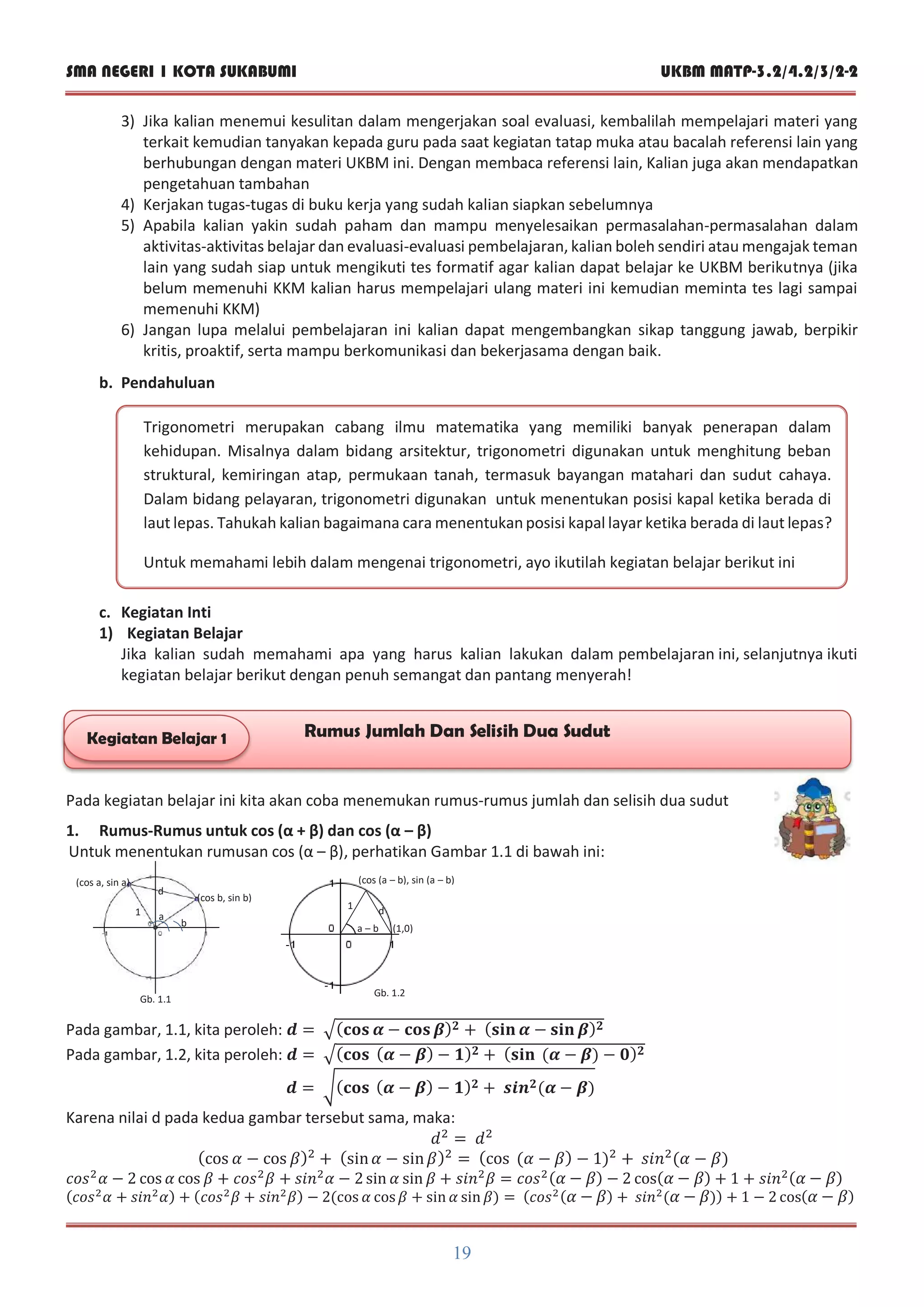 UKBM Rumus Jumlah dan Selisih 2 Sudut | PDF