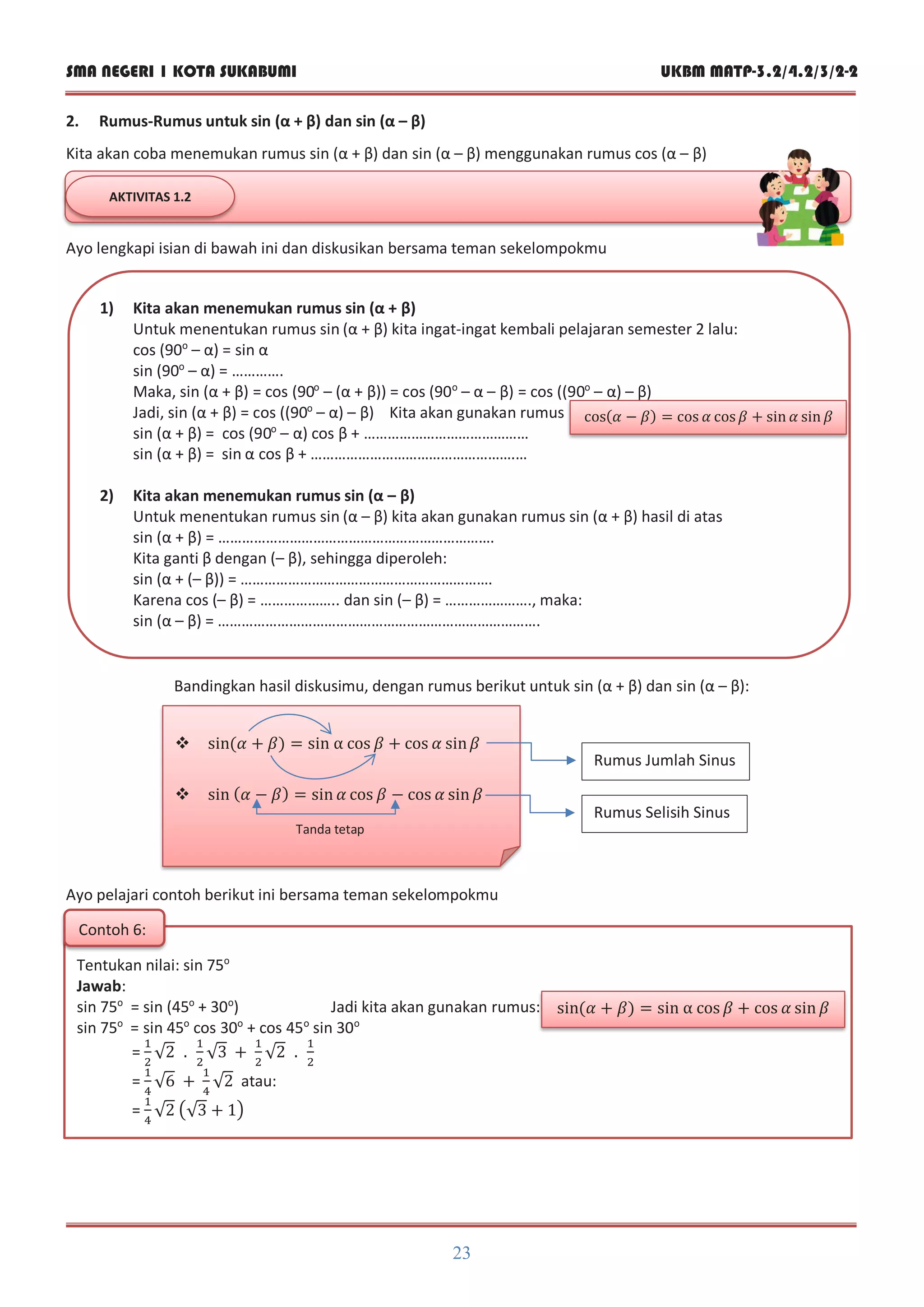 UKBM Rumus Jumlah dan Selisih 2 Sudut | PDF