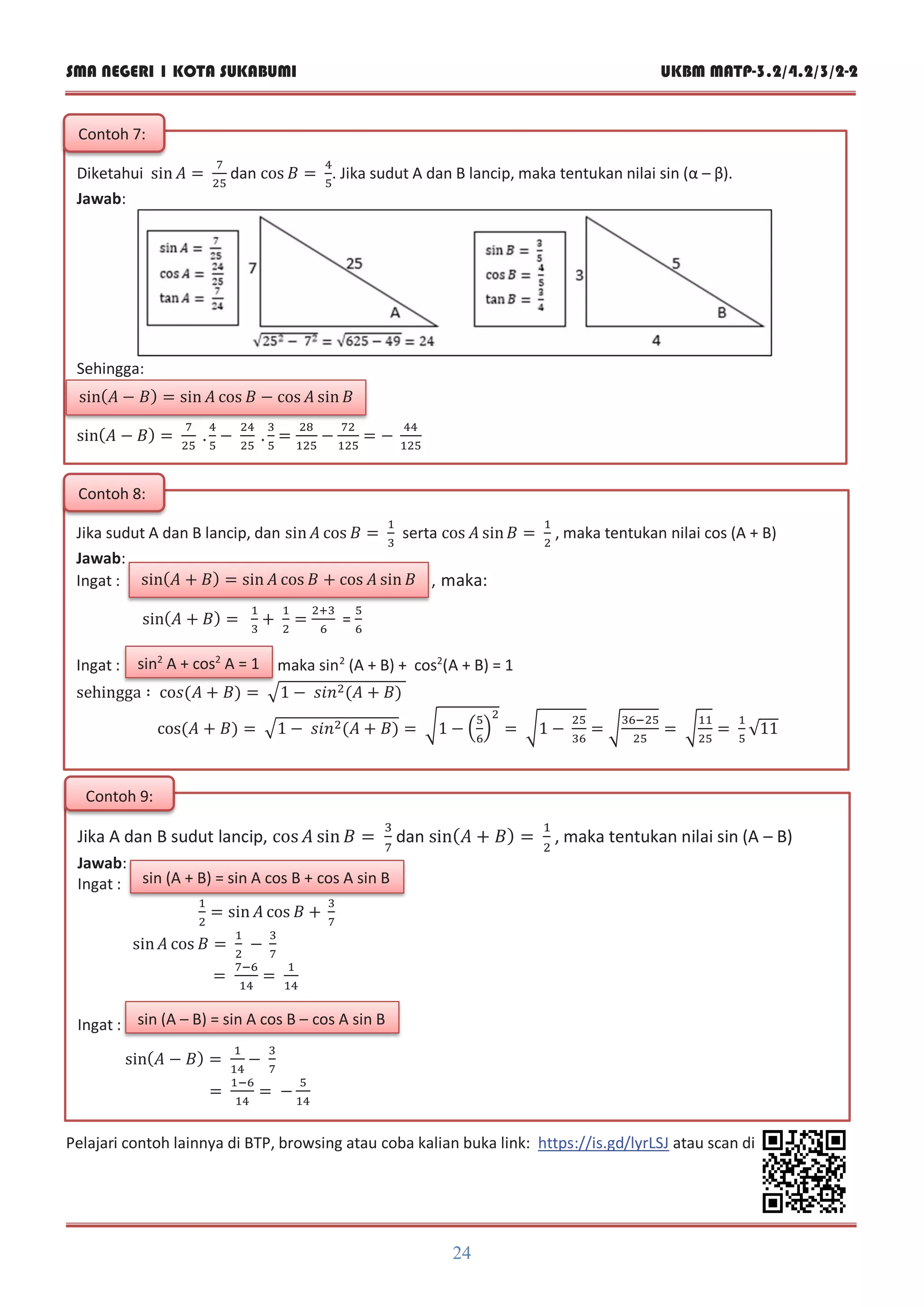 UKBM Rumus Jumlah dan Selisih 2 Sudut | PDF