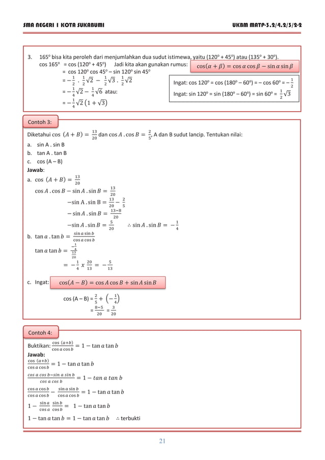 UKBM Rumus Jumlah dan Selisih 2 Sudut | PDF