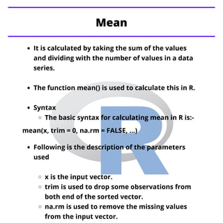 R - mean, median and mode | PDF