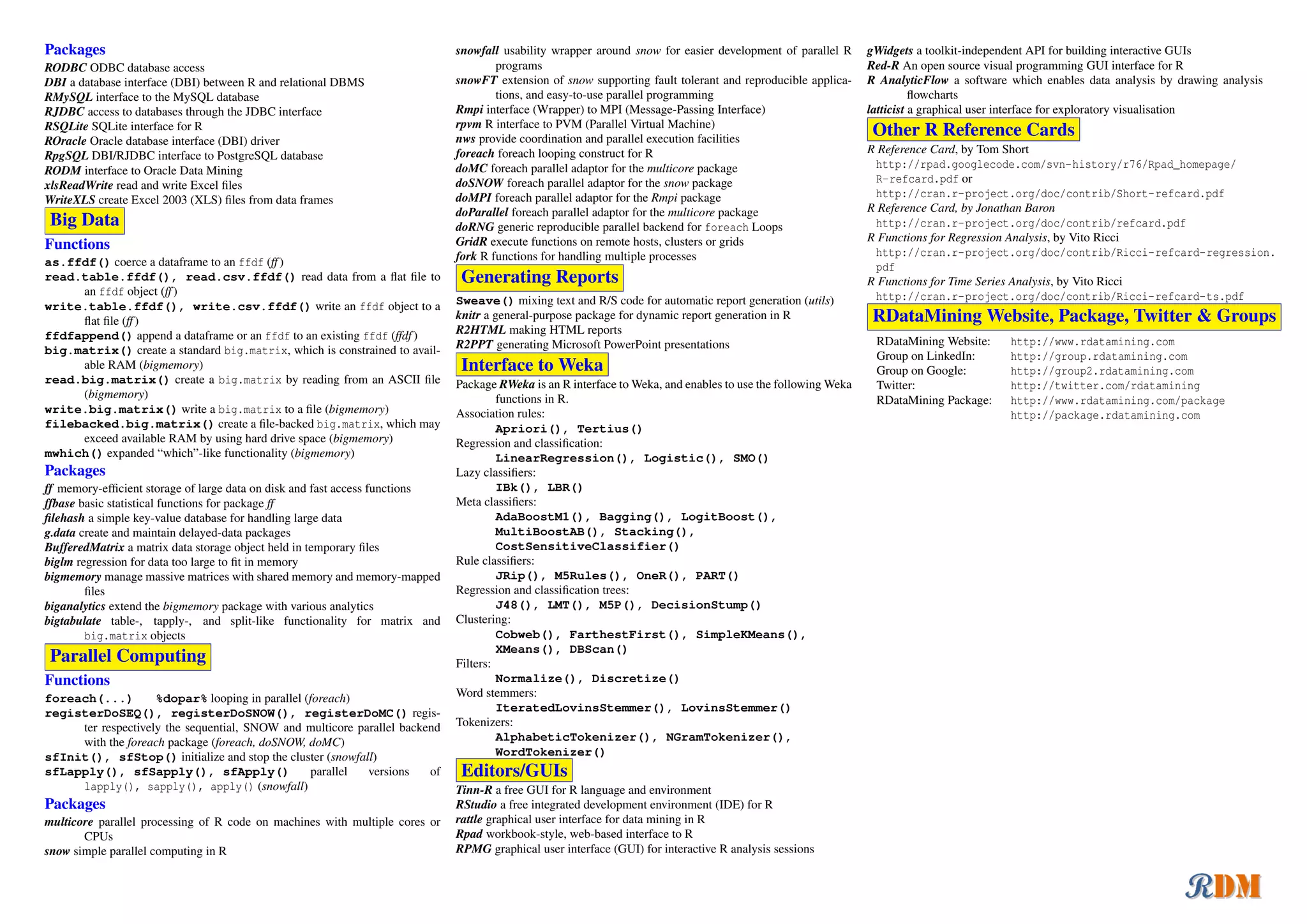 R Reference Card for Data Mining | PDF