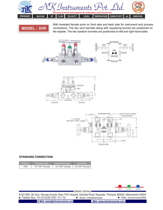 R type Five Valve Manifold (5VR) | PDF