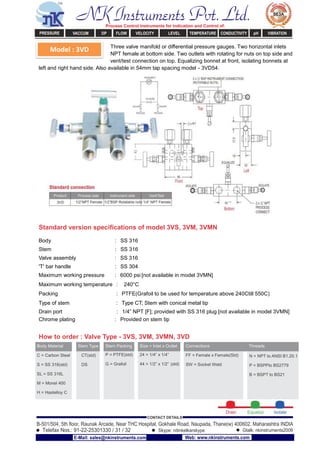 R type Three Valve Manifold (3VM) | PDF | Auto Type | Automotive