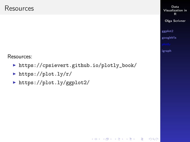 R visualization: ggplot2, googlevis, plotly, igraph Overview | PDF