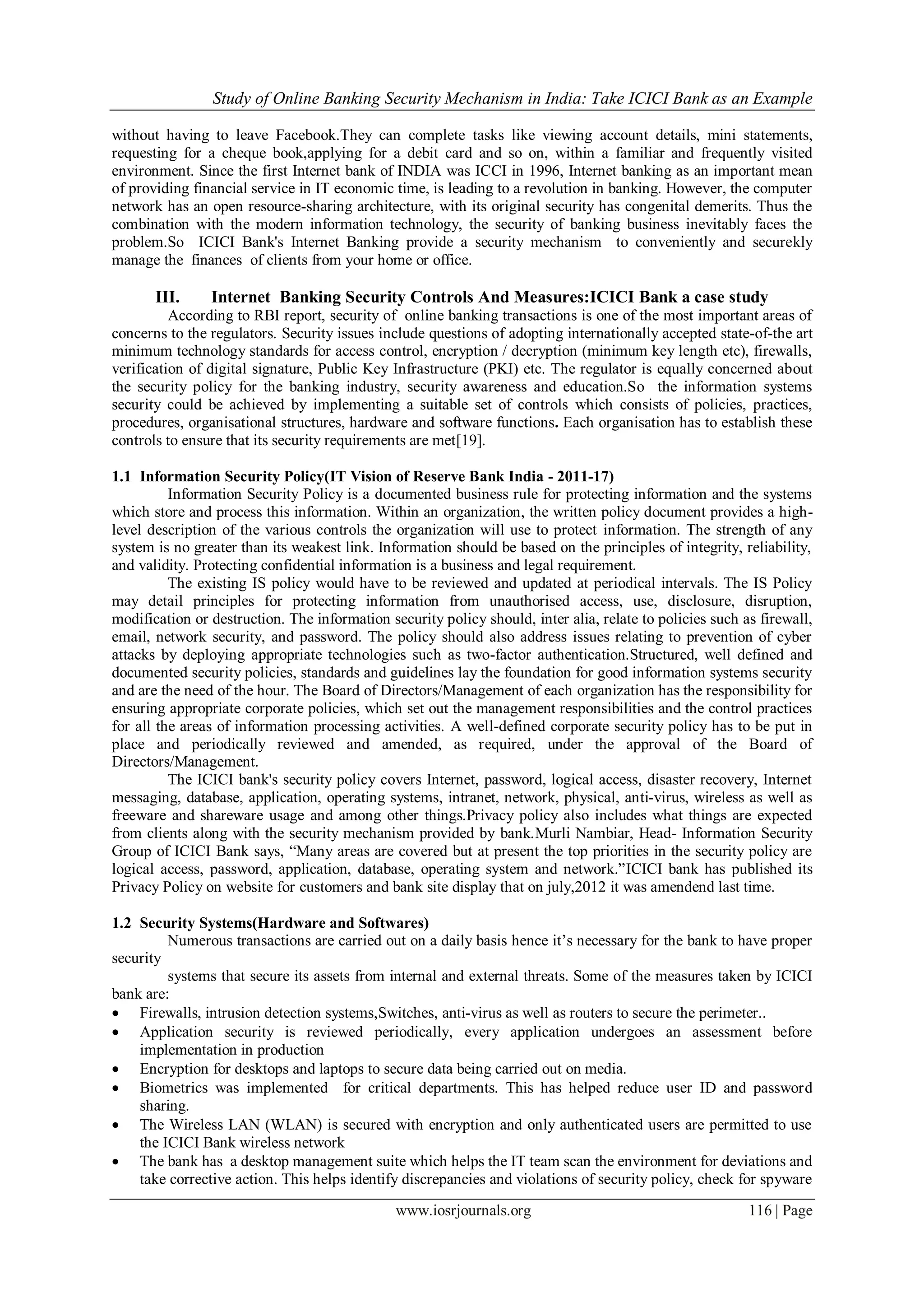 Study of Online Banking Security Mechanism in India: Take ICICI Bank as ...