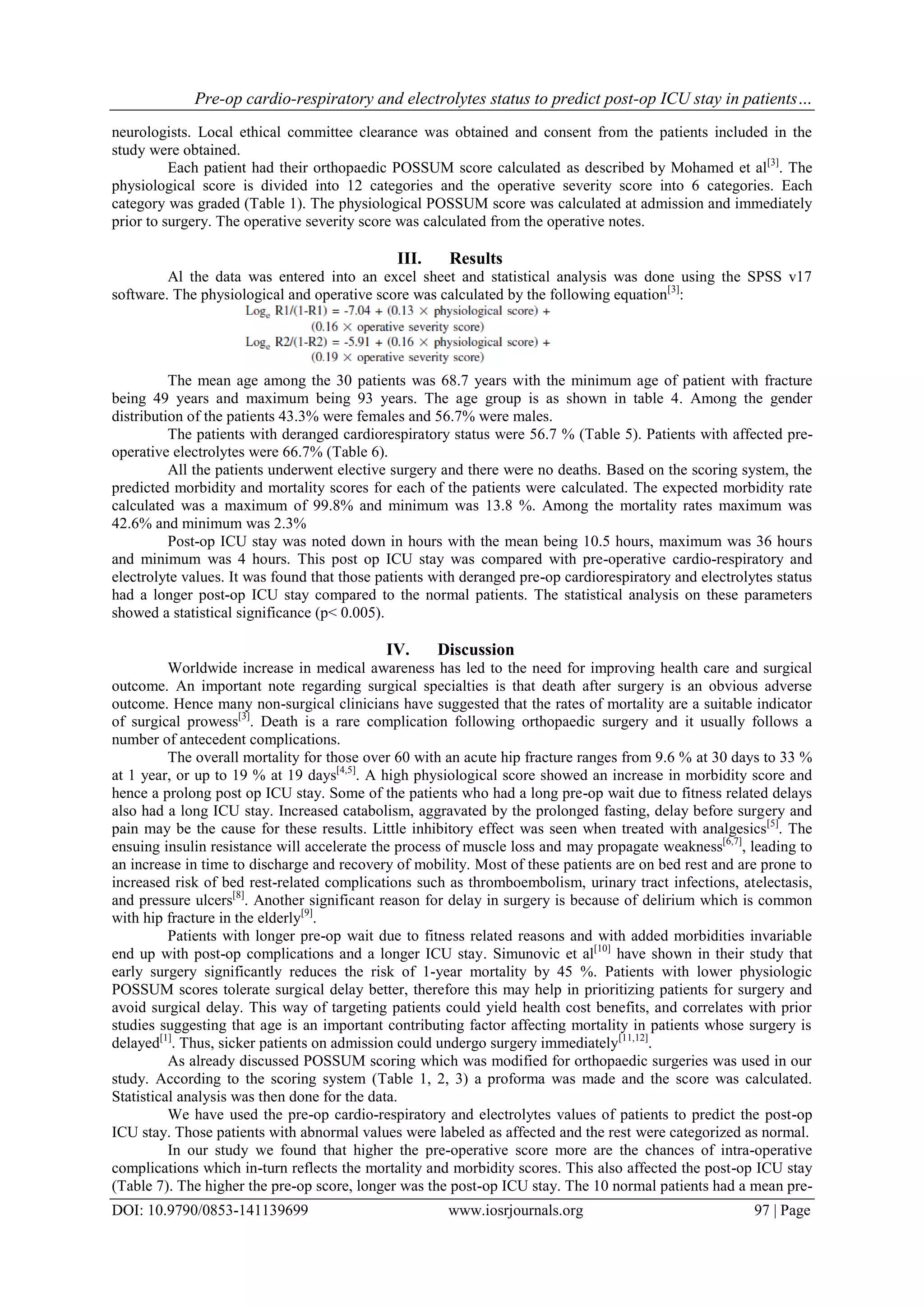 Pre-op cardio-respiratory and electrolytes status to predict postop ICU ...