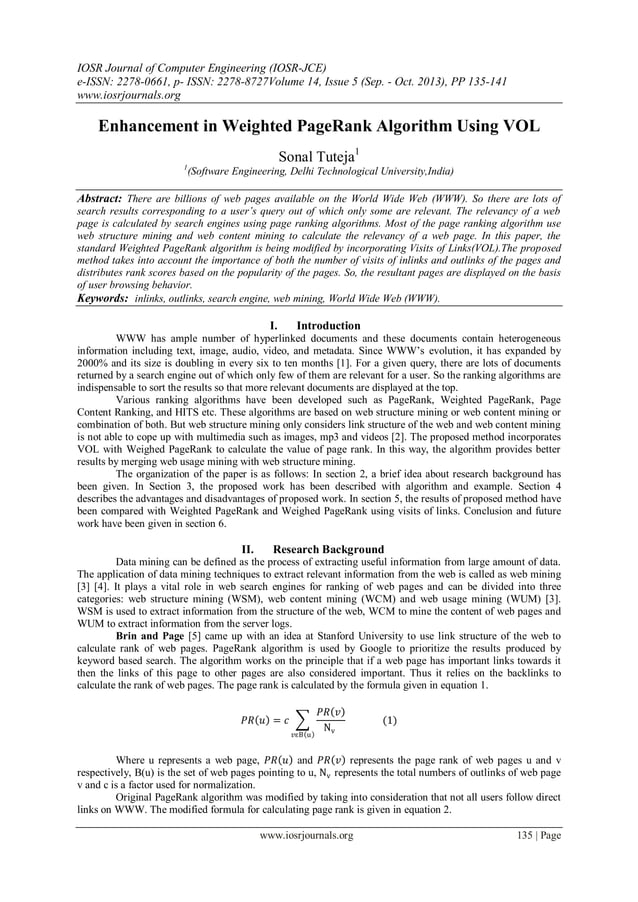Enhancement in Weighted PageRank Algorithm Using VOL | PDF