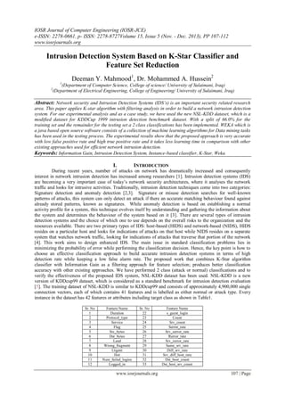 Intrusion Detection System Based on K-Star Classifier and Feature Set Reduction | PDF