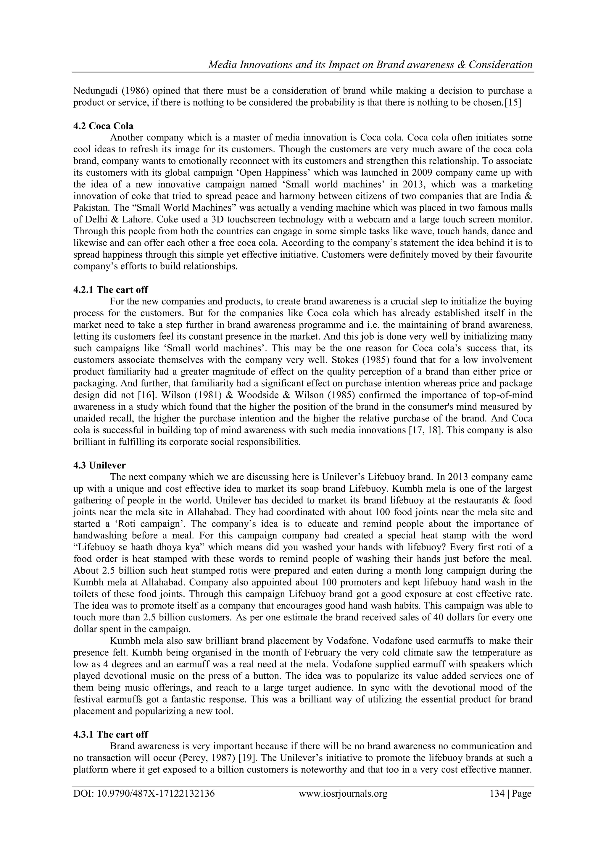 Media Innovations and its Impact on Brand awareness & Consideration | PDF