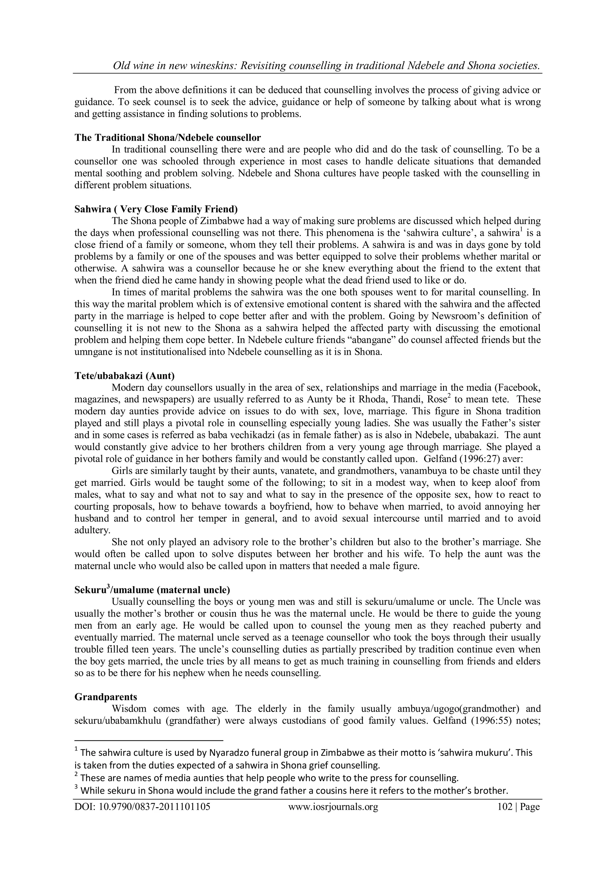 Old wine in new wineskins: Revisiting counselling in traditional ...