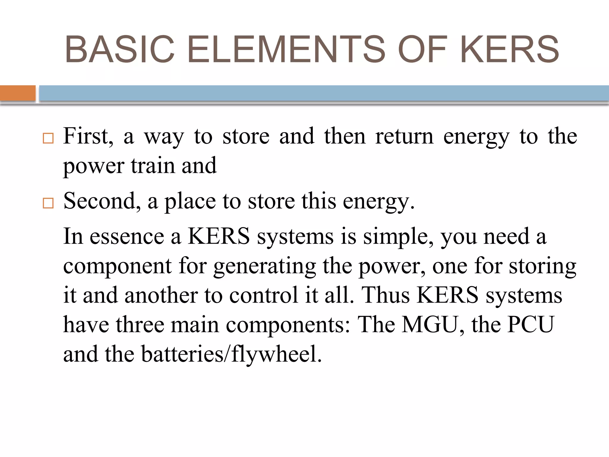 kinetic energy recovery system (all types of KERS ) | PPTX