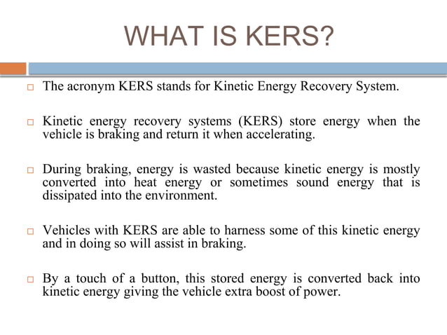 kinetic energy recovery system (all types of KERS ) | PPTX