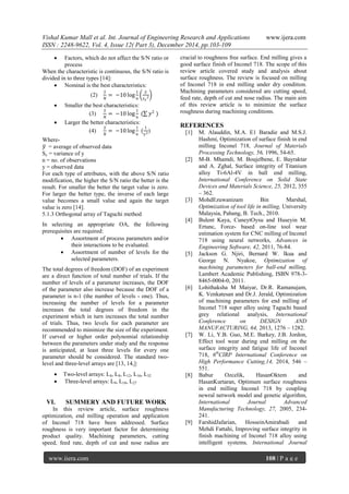 A Review of Optimization of Surface Roughness of Inconel 718 in End ...