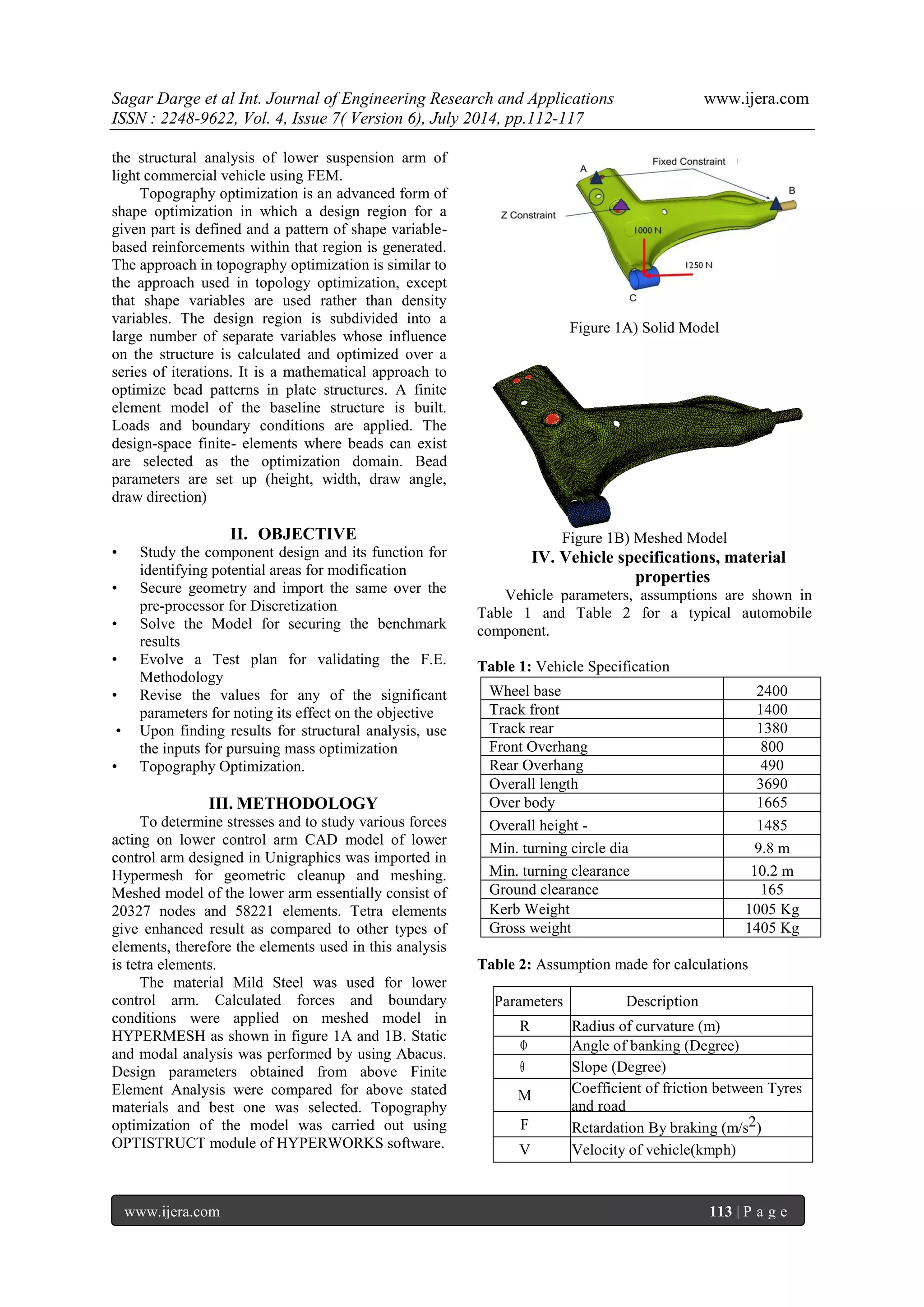 Finite Element Analysis and Topography Optimization of Lower Arm of Double Wishbone Suspension ...