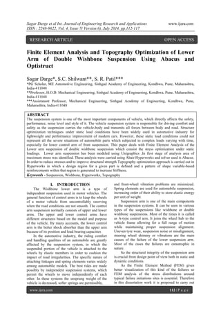 Finite Element Analysis and Topography Optimization of Lower Arm of Double Wishbone Suspension ...