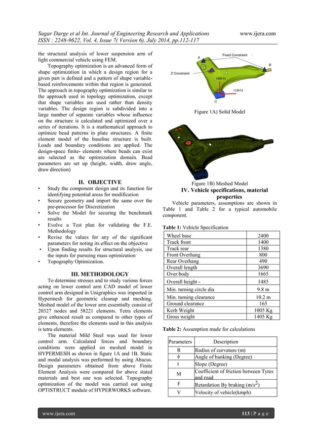 Finite Element Analysis and Topography Optimization of Lower Arm of Double Wishbone Suspension ...