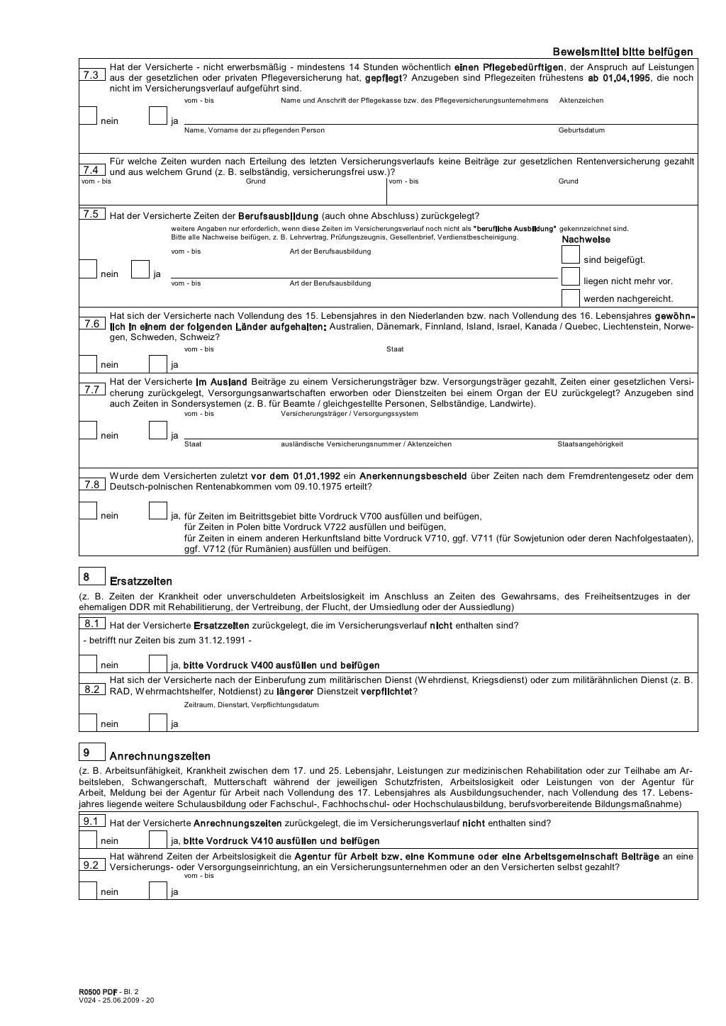 R0500 Internetvordruck Deutsche Rentenversicherung