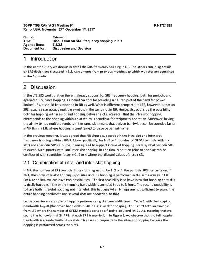 R1-1721385 Discussion on SRS frequency hopping in NR EMERSON EDUARDO RODRIGUES | DOCX ...