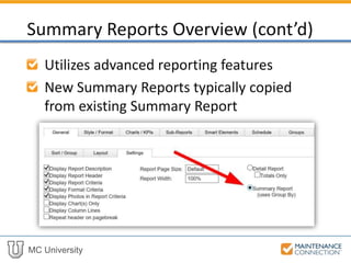 R10 | Advanced Reporting - Report Setup and Summary Reports (MCUI) | PPT