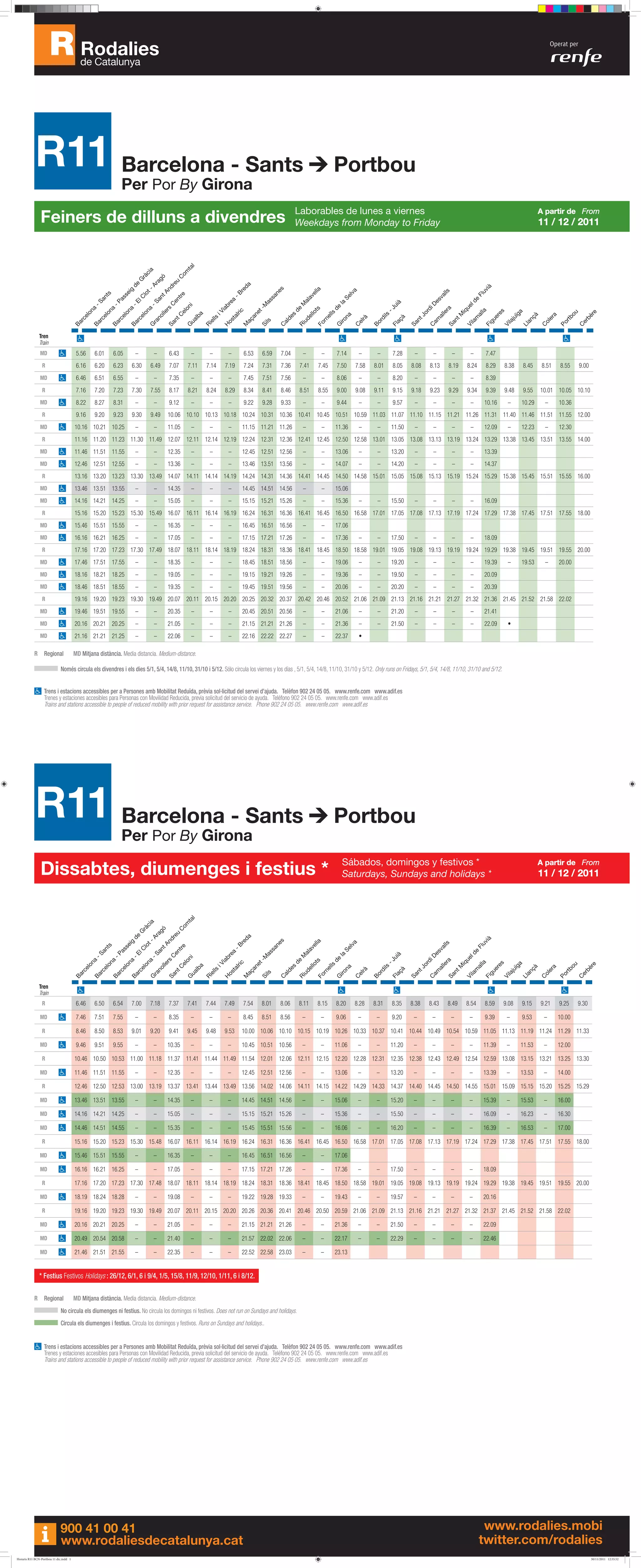 Horaris R11 Barcelona-Girona-Portbou | PDF