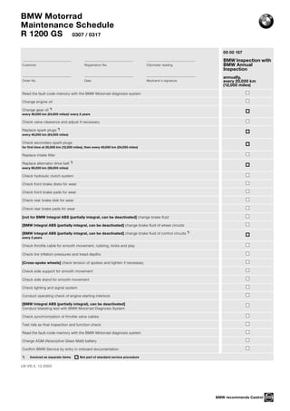R1200 Gs Maintenance Schedules | PDF